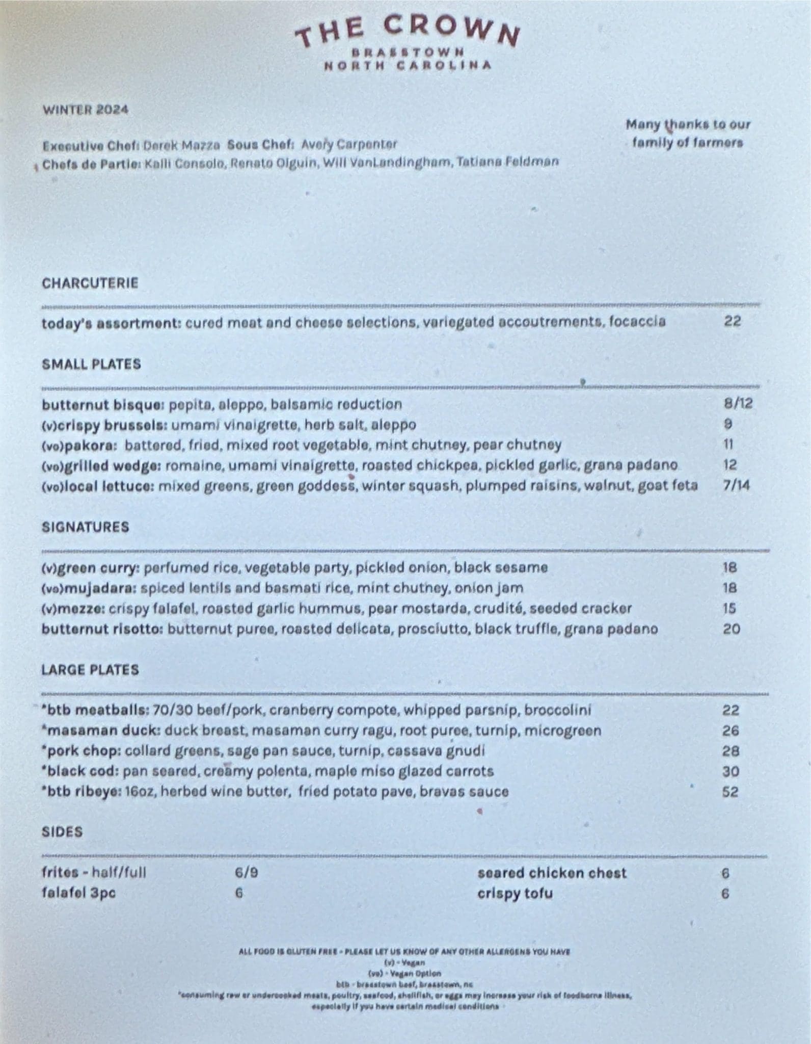 Our delicious, seasonal Menu | The Crown Brasstown
